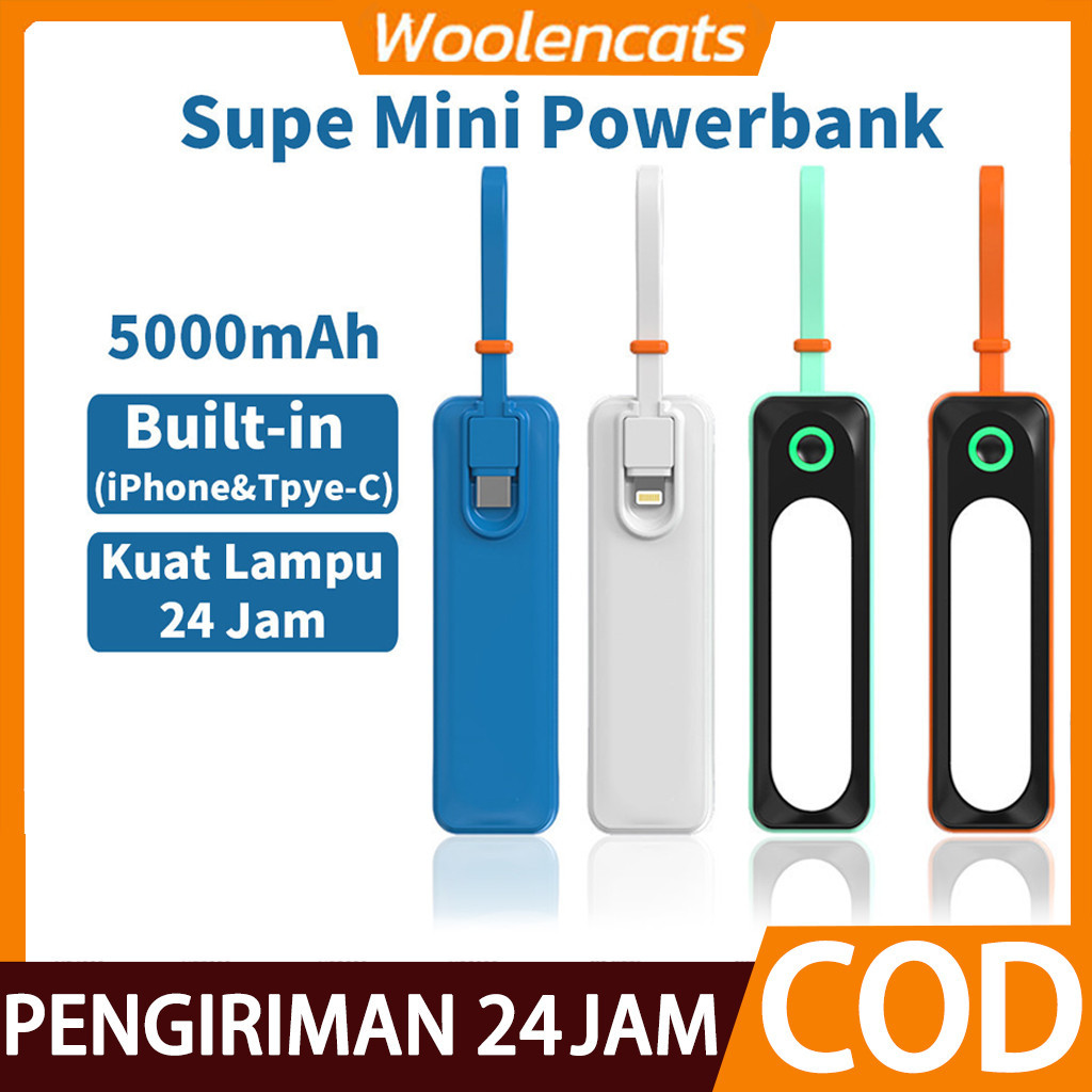 Jual Powerbank dengan lampu 5000mAh Dengan Kabel Type-C & iOS Mini ...