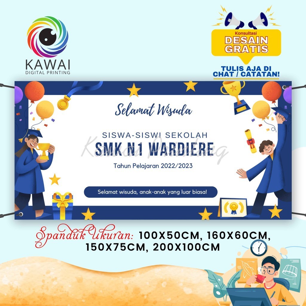 Jual Spanduk Banner MMT Wisuda Gradulation Selamat Wisuda Biru Bisa ...