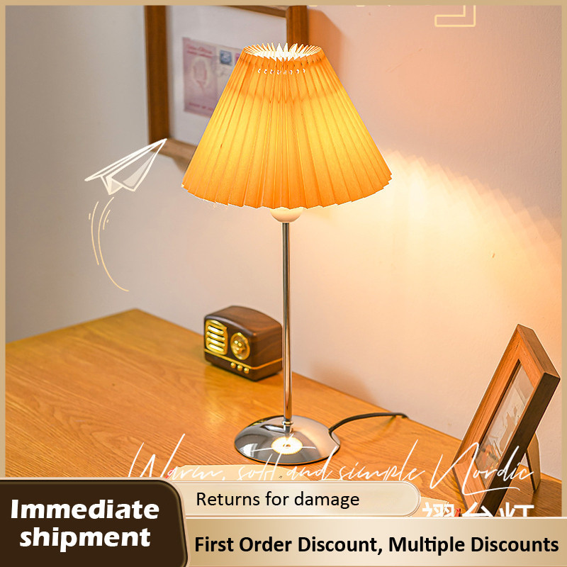 Jual Jane Lampu meja lipit meja Skandinavia LED lampu meja lipit kain ...