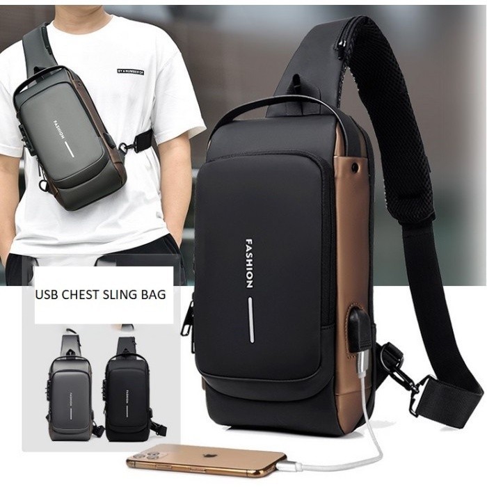 Jual Tas Selempang Pria USB Fashion Keren Waterproof Men Chest Sling ...