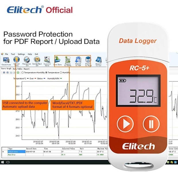 Jual Thermometer Data Logger Elitech RC5+ PDF Temperature RC-5+ RC5 Loger | Shopee Indonesia