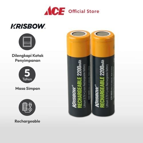Jual Ace Krisbow Set 2 Pcs Baterai Rechargeable 2200 Mah 18650 Batre ...