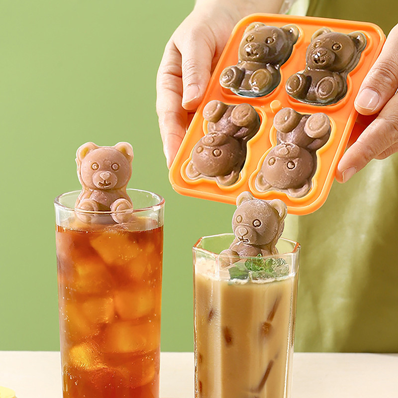 Jual 4 Grid 3D Little Teddy Bear Shape Ice Cube Silicone Mold Silian ...