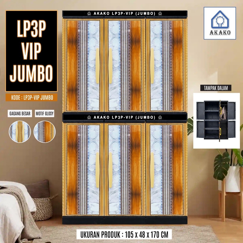 Jual AKAKO - LEMARI PAKAIAN LEMARI PLASTIK 3 PINTU LEMARI JUMBO MOTIF ...