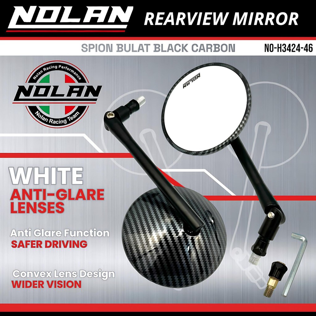 Jual Spion Bulat Black Carbon NOLAN Spion Classic Bahan Full Aluminiun ...