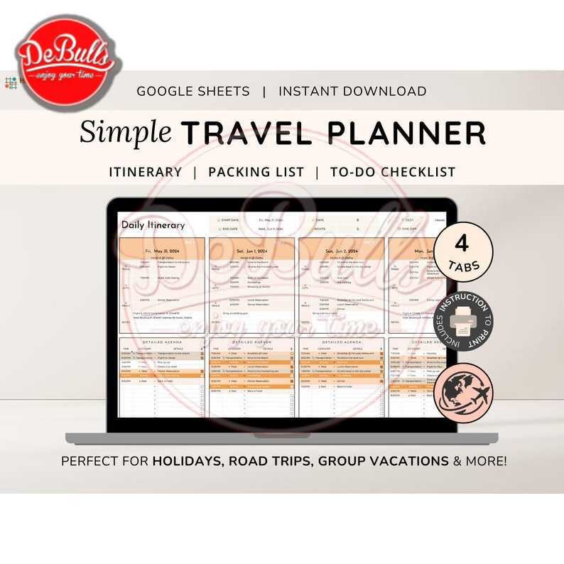 Jual Simple Travel Planner Google Sheets Travel Itinerary Spreadsheet ...