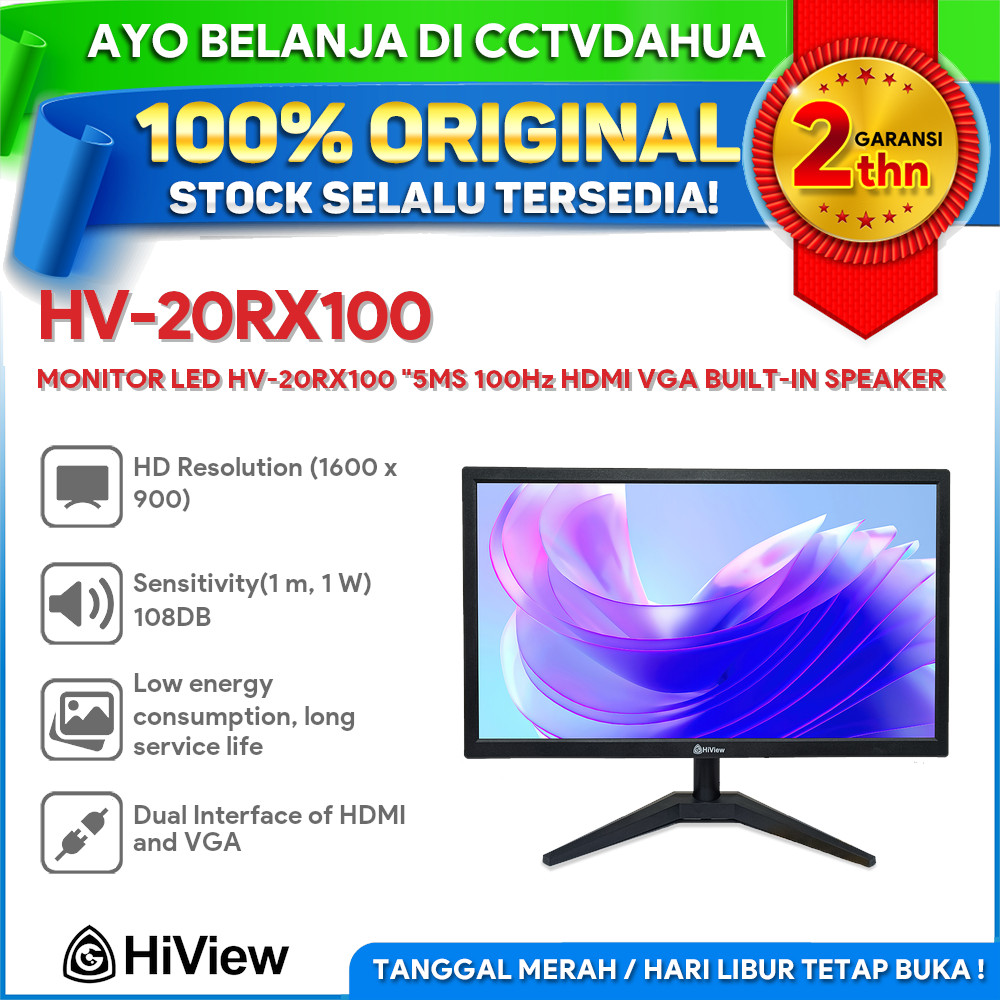 Jual HIVIEW HV-20RX100 MONITOR LED "5MS 100HZ HDMI VGA BUILT-IN SPEAKER ...