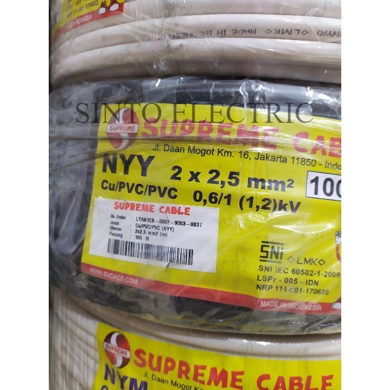 Jual SUPREME Kabel NYY 2 x 2.5 mm Kabel Kawat Hitam @50m | Shopee Indonesia
