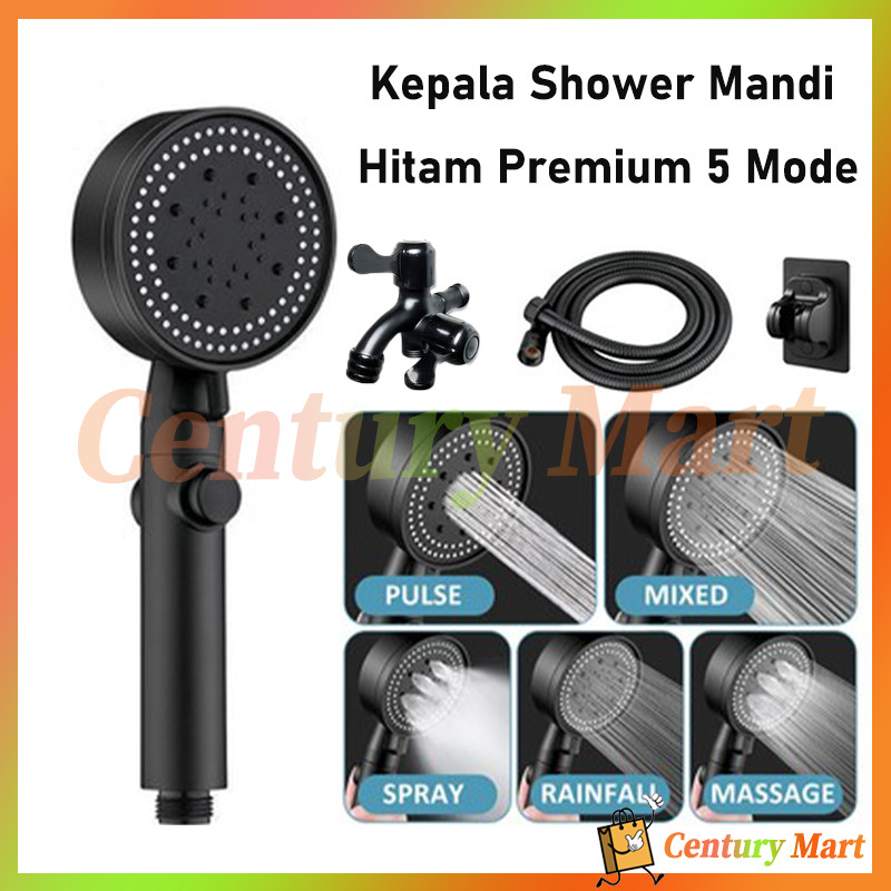Jual Kepala Shower Mandi Premium Portabel /Kepala Shower Mandi Hitam Premium 5 Mode/Kran Double ...