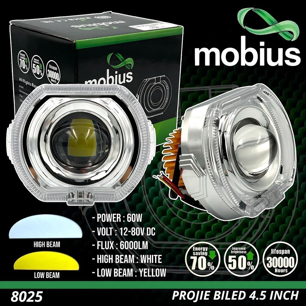 Jual Lampu Depan Projie BILED MOBIUS 4.5 Inch Cahaya Jauh Dekat Putih Kuning Universal -MT ...