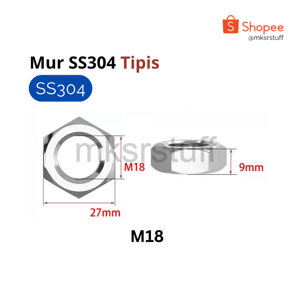 Jual SS304 Mur Tipis Stainless Steel 304 - M18, M20, M22, M24 | Shopee ...