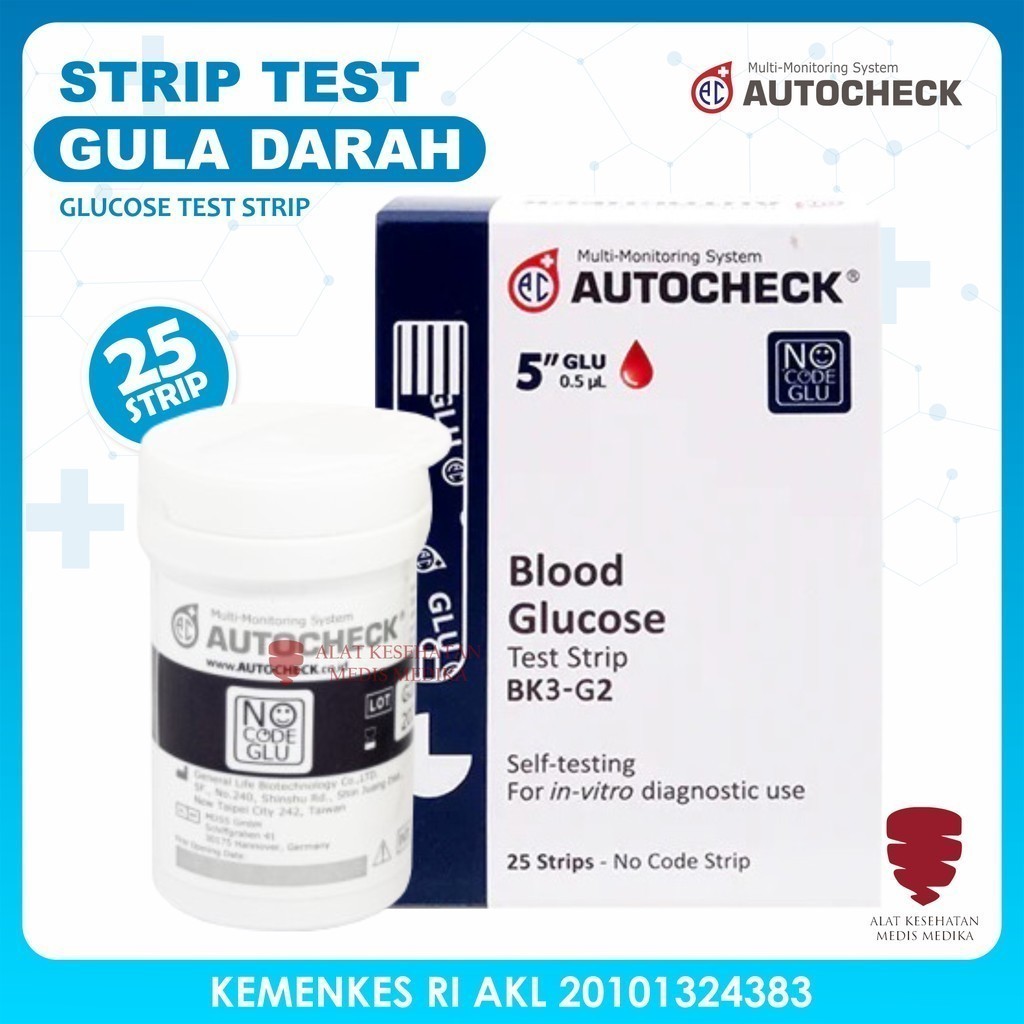 Jual Test Strip Autocheck Glucose ED 08/2026 Cek Blood Gula Darah ...