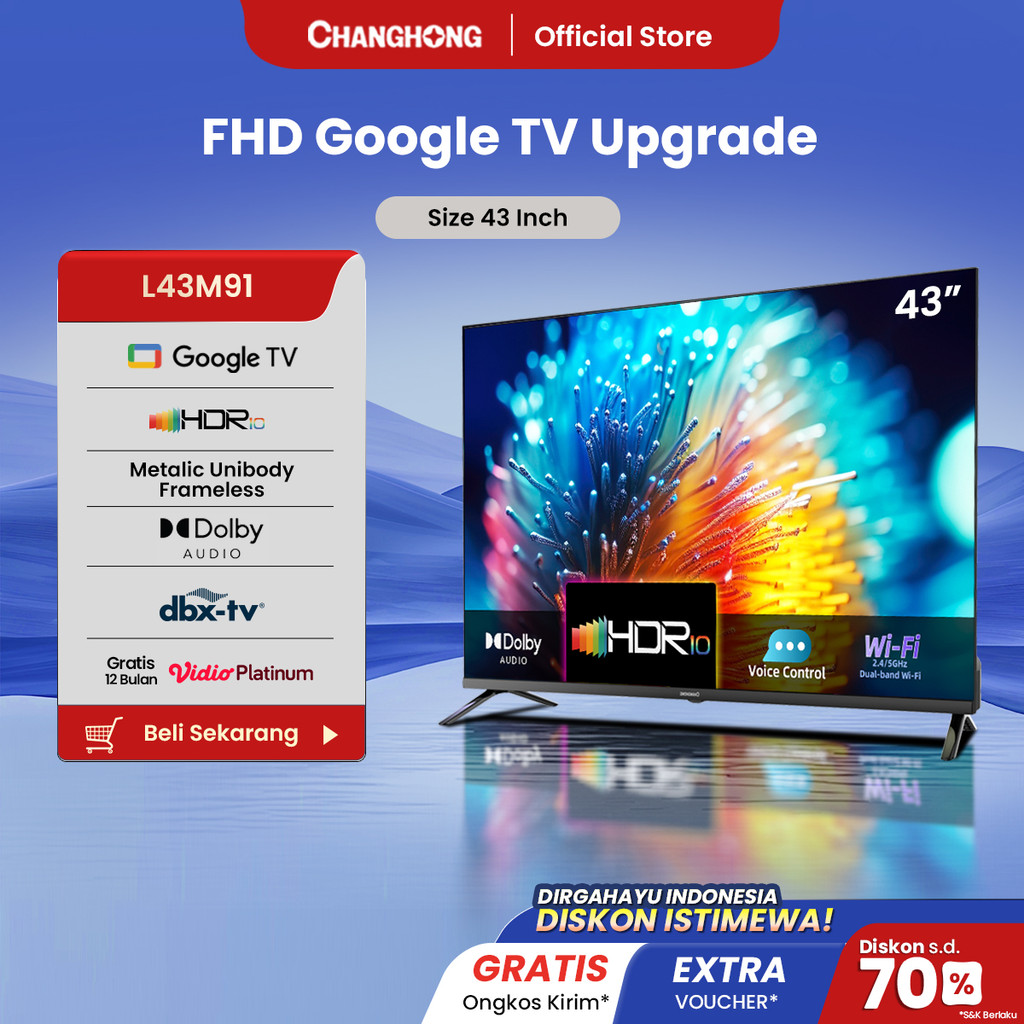 Jual Changhong Google Smart TV Digital 43 inch HD Dolby Audio Playstore ...