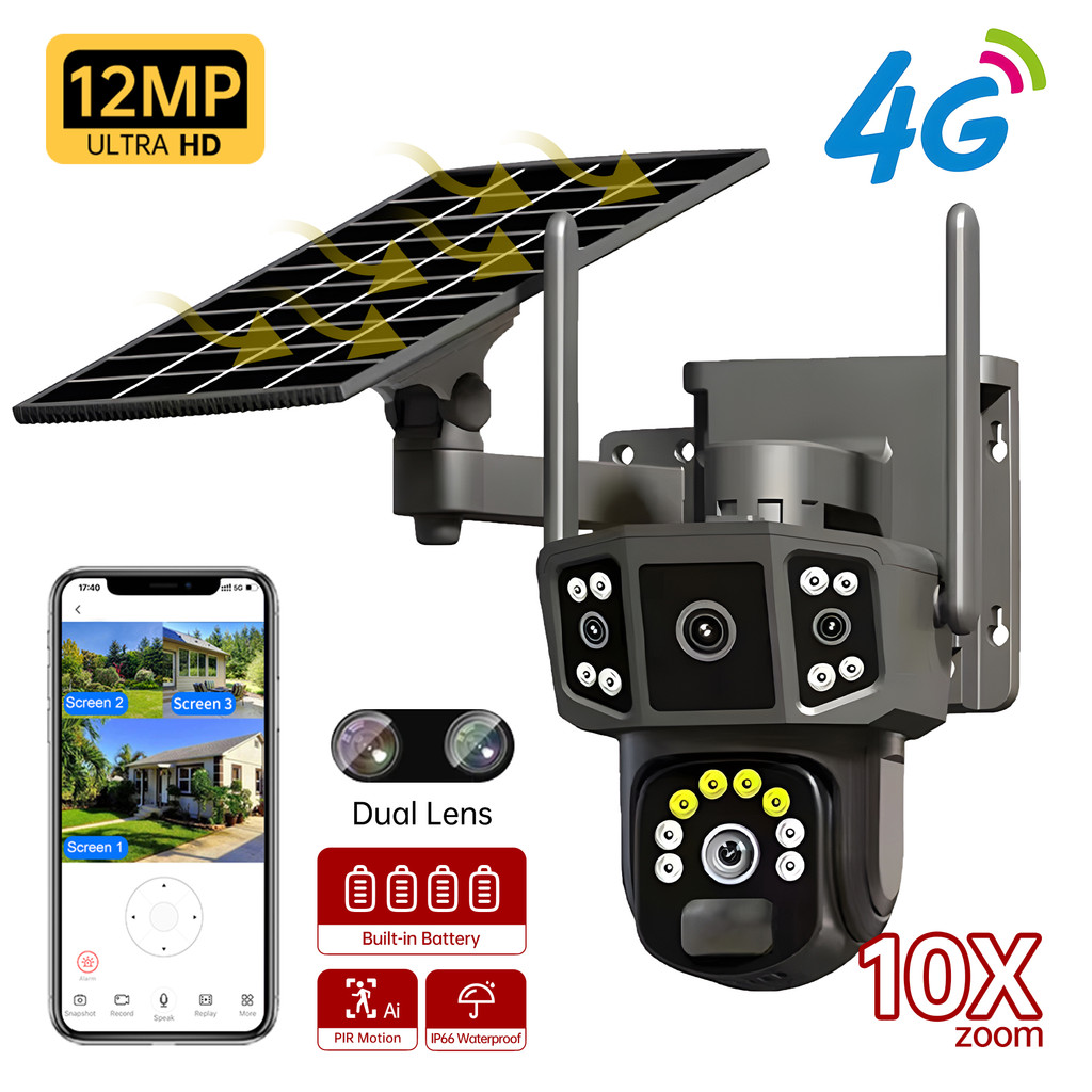 Jual 4G sim solar camera,4K dual lens, 10X,outdoor security network ...