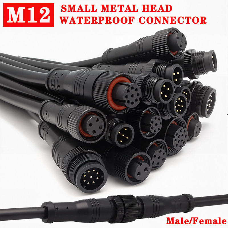 Jual 5/20Pcs M12 Metal Waterproof IP68 2/3/4/5/6/8 Pin Power Cable Wire ...