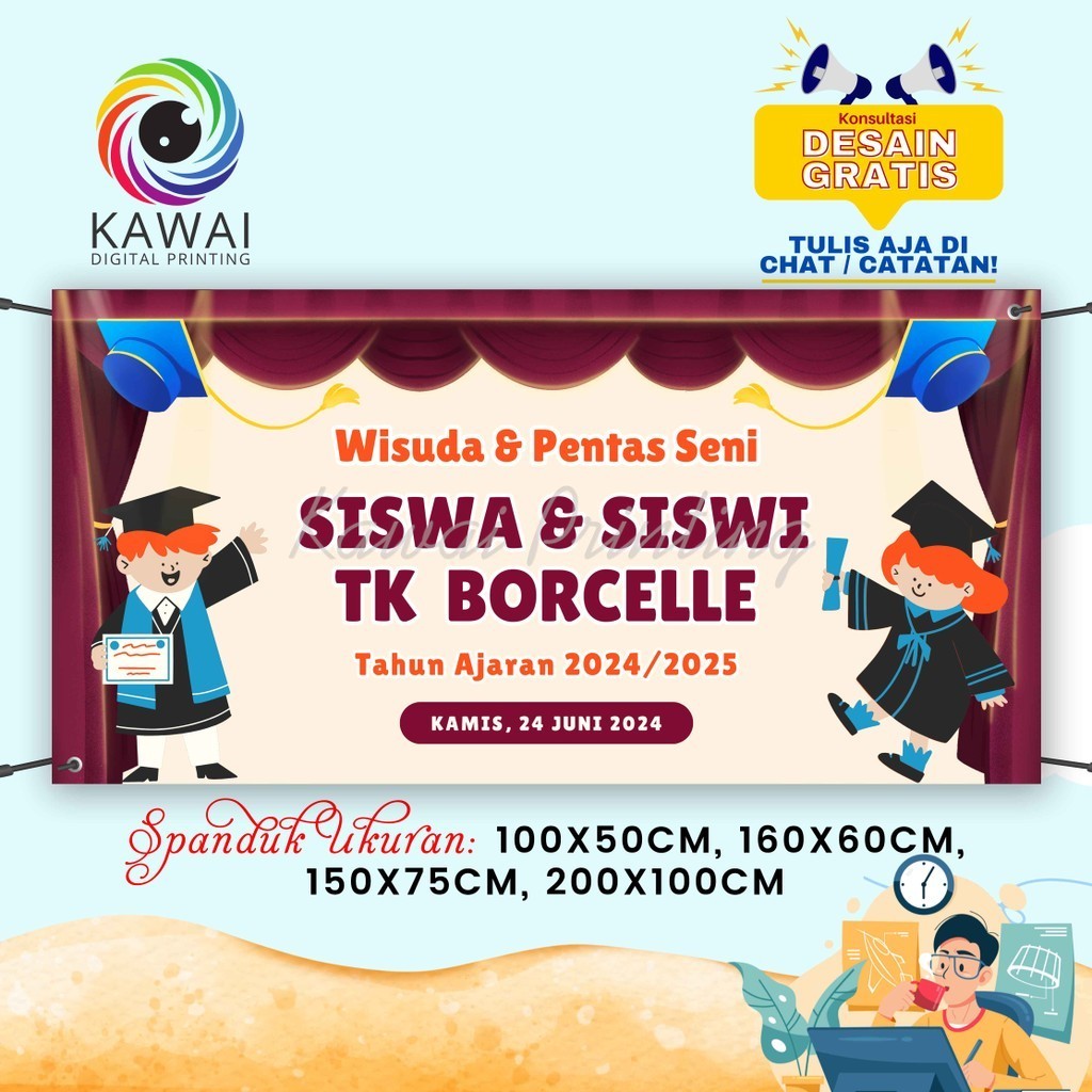 Jual Spanduk Banner MMT Wisuda Pentas Seni Acara Sekolah Merah Bisa ...