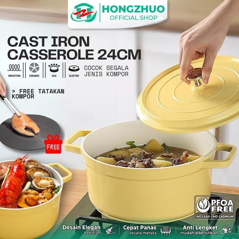 Jual LY86H Hongzhuo Enamel Cast Iron 24CM Panci Enamel Besi Cor Panas ...