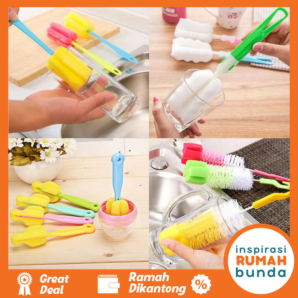 Jual Tongkat Sikat Botol Spons Pembersih Gelas Sponge pencuci Gelas ...