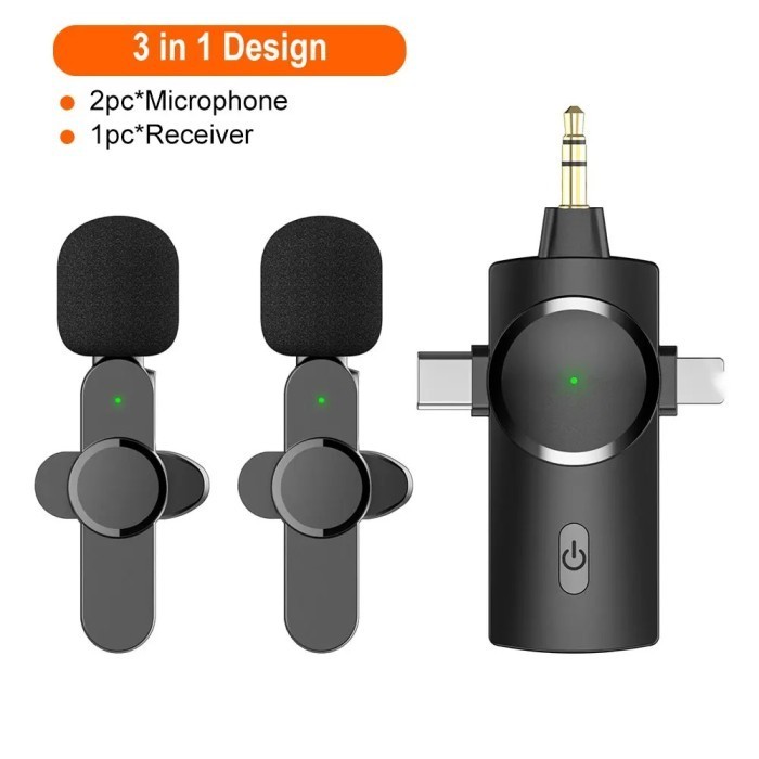 Jual Set Mic Clip On Wireless 3 in 1 Lavalier Microphone Plug and Play 3.5mm Smart Noise ...