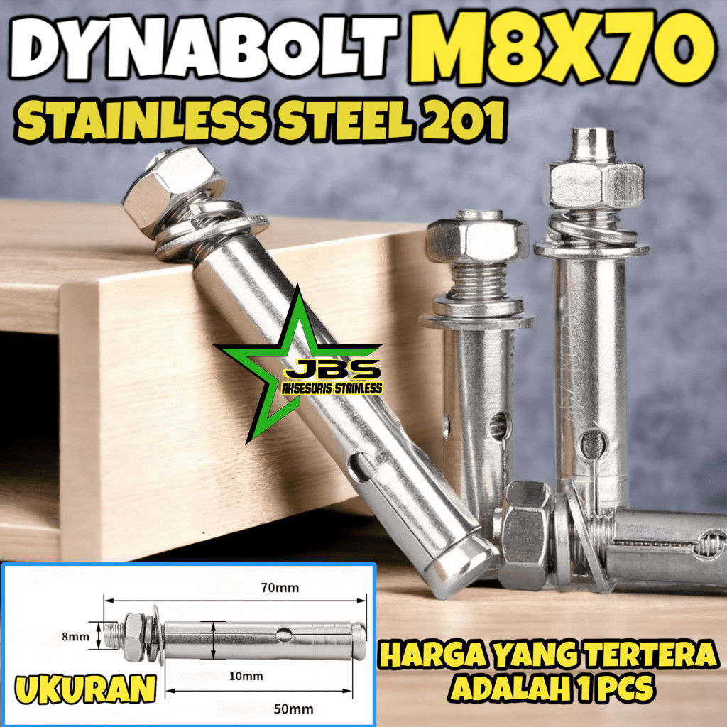 Jual DYNABOLT SS 201 M8X70 - DINABOLT - ANCHOR BOLT STAINLESS | Shopee ...