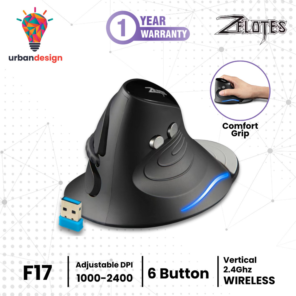 Jual Zelotes F17 Wireless Ergonomic Vertical Gaming Mouse 2400 DPI 6 ...