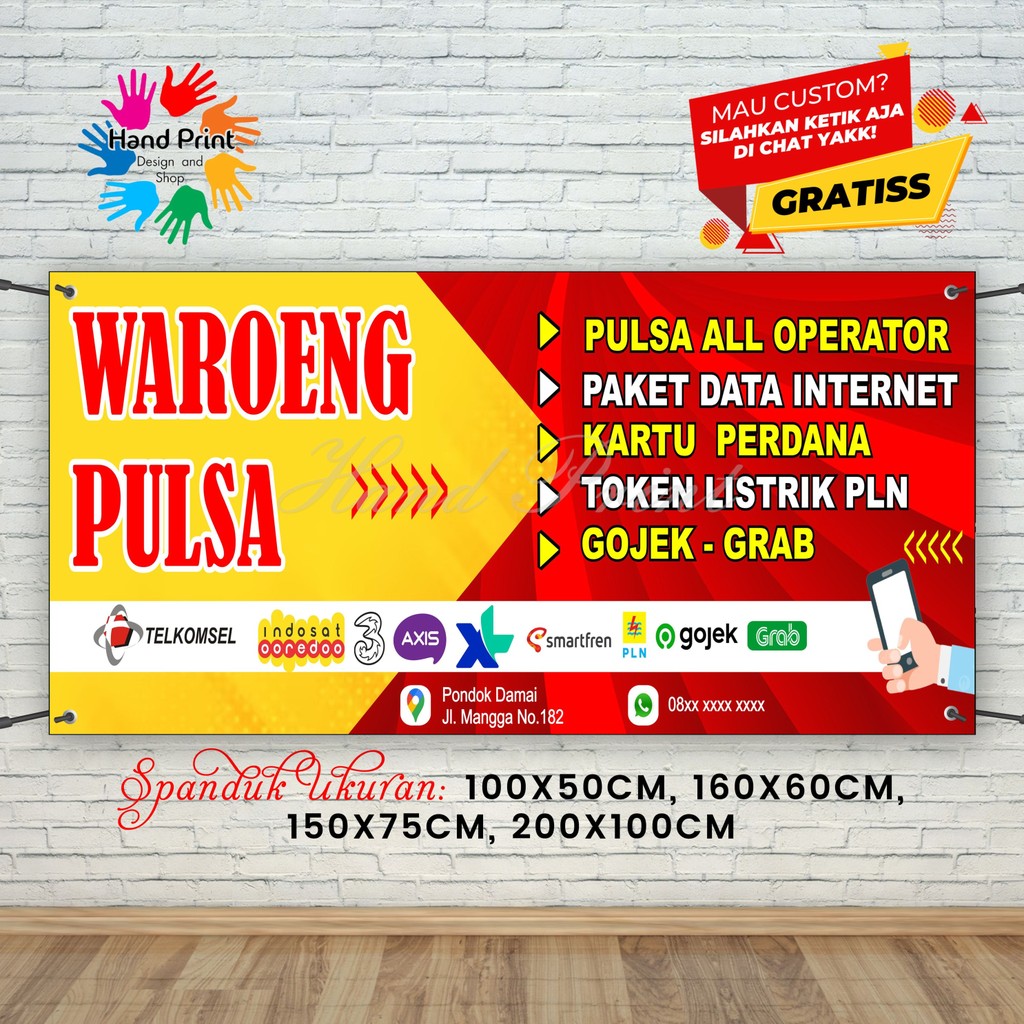 Jual Cetak Spanduk Banner Waroeng Pulsa Merah Kuning MMT Spanduk Custom ...