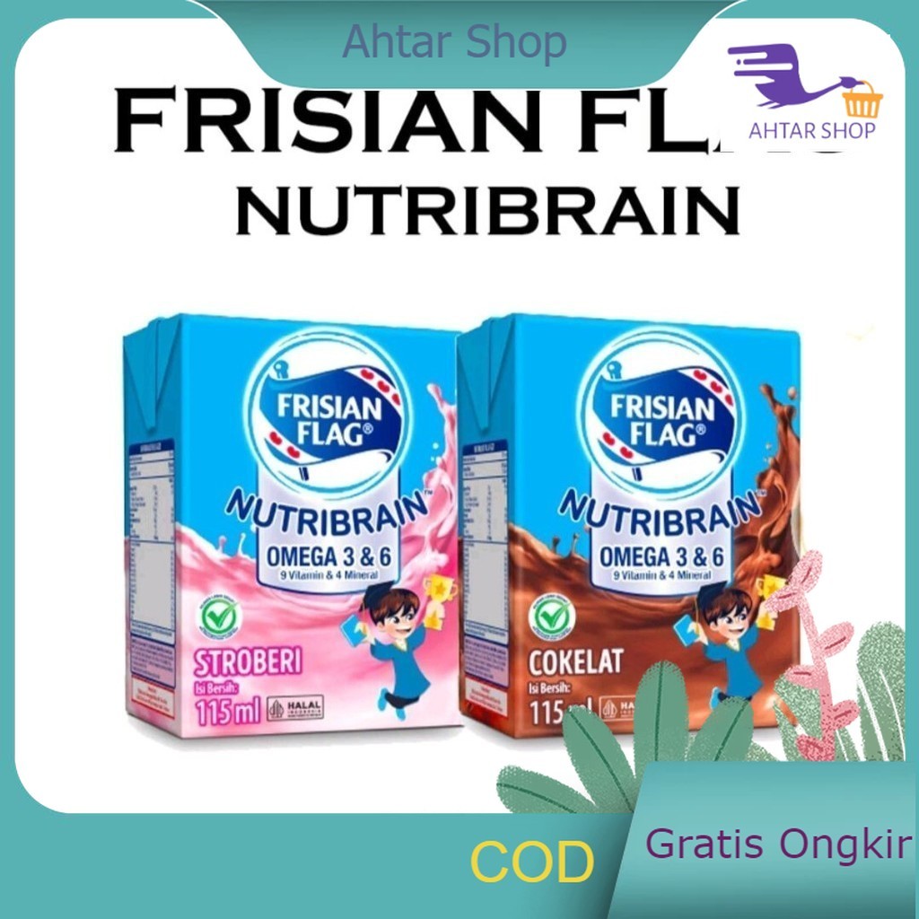 Jual Frisian Flag UHT Nutribrain Susu Bendera Cair Liquid Isi 6 Kotak Coklat Stoberi | Shopee ...