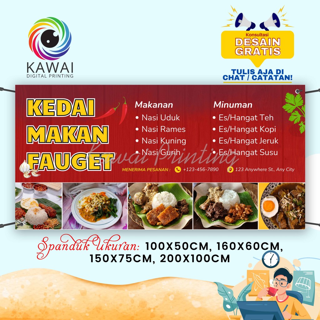 Jual SPANDUK / BANNER Kedai Makanan Merah Cabai Free Desain | Shopee ...