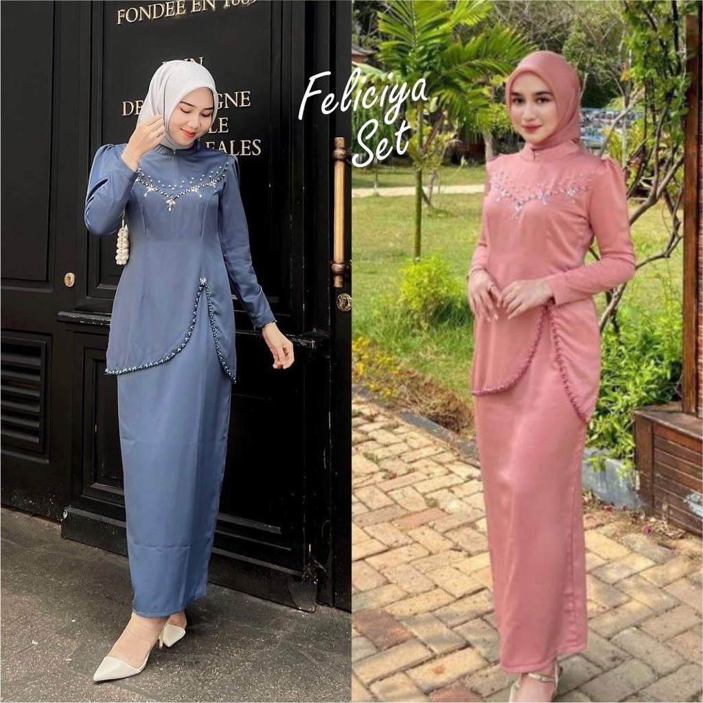 Jual NEW Oneset Felicya Setelan Baju Kurung Melayu Full Payet Modern Dress Bridesmaid Pesta ...