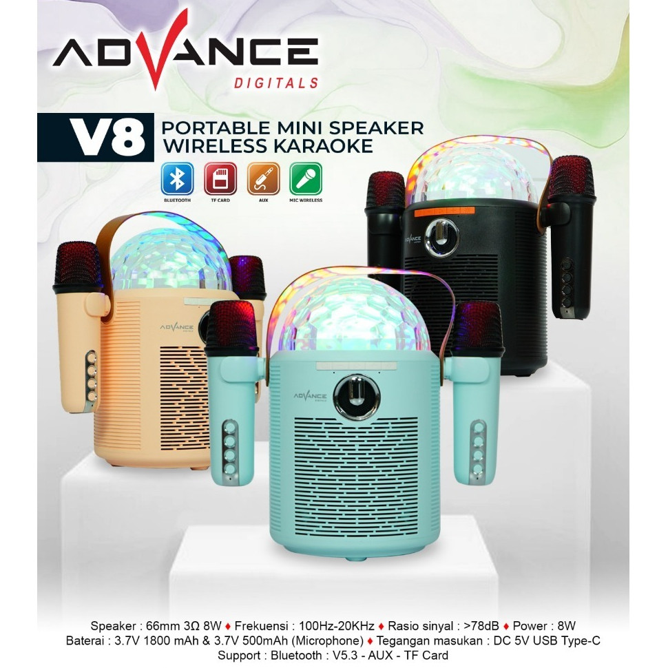 Jual Speaker Portable Bluetooth Advance V8 FREE 2 Microphone Wireless | Shopee Indonesia