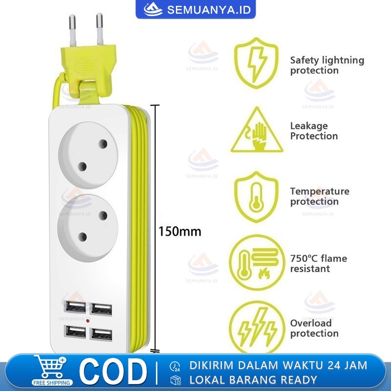 Jual Portable Stop Kontak Travel - 4 USB Port - Kabel 1,5 Meter/Stop Kontak Traveling 2 Lubang ...