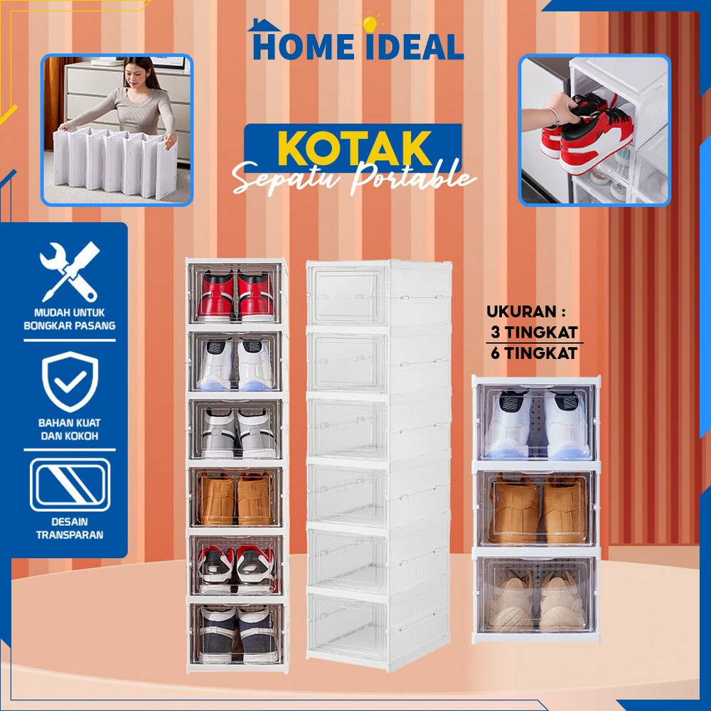 Jual C25FJ Rak Sepatu Lipat Anti Debu Lemari Multifungsi Serbaguna / Rak Susun Kotak Sepatu ...