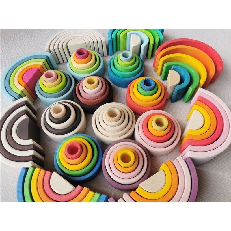 Jual Kids Wooden Toys Rainbow Nesting Bowls BasSwood 6 Layer Arch Stacker Blocks Trees | Shopee ...