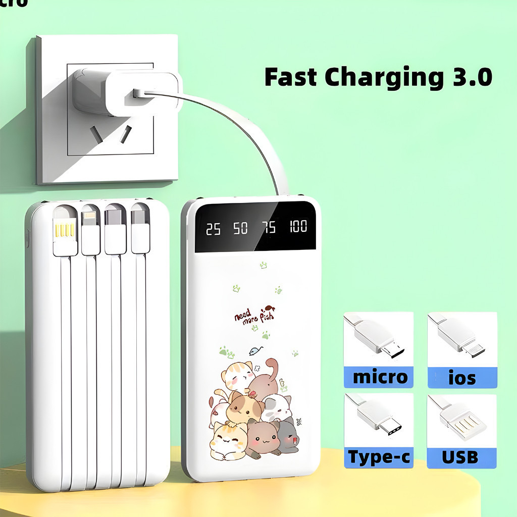 Jual Powerbank 50000mAh 4 Cables Cute External Battery Mini Power Bank ...