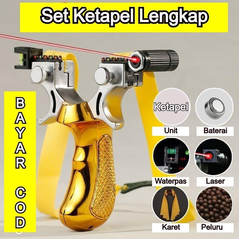 Jual Set Ketapel Lengkap Laser Waterpass Karet Laser 200 Butir Peluru ...