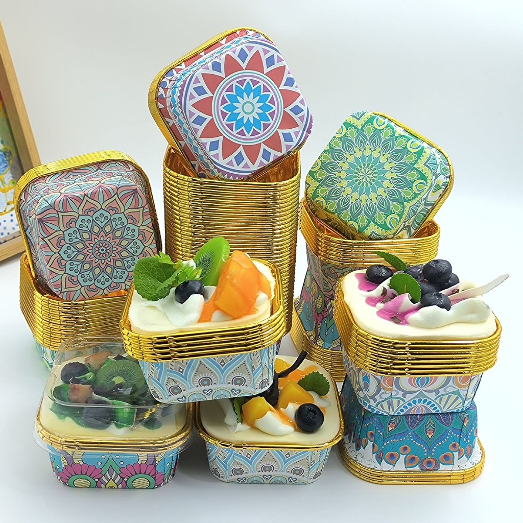 Jual Kertas Kotak Kue Roti Dessert Metalic Motif Batik Diluar | Square ...