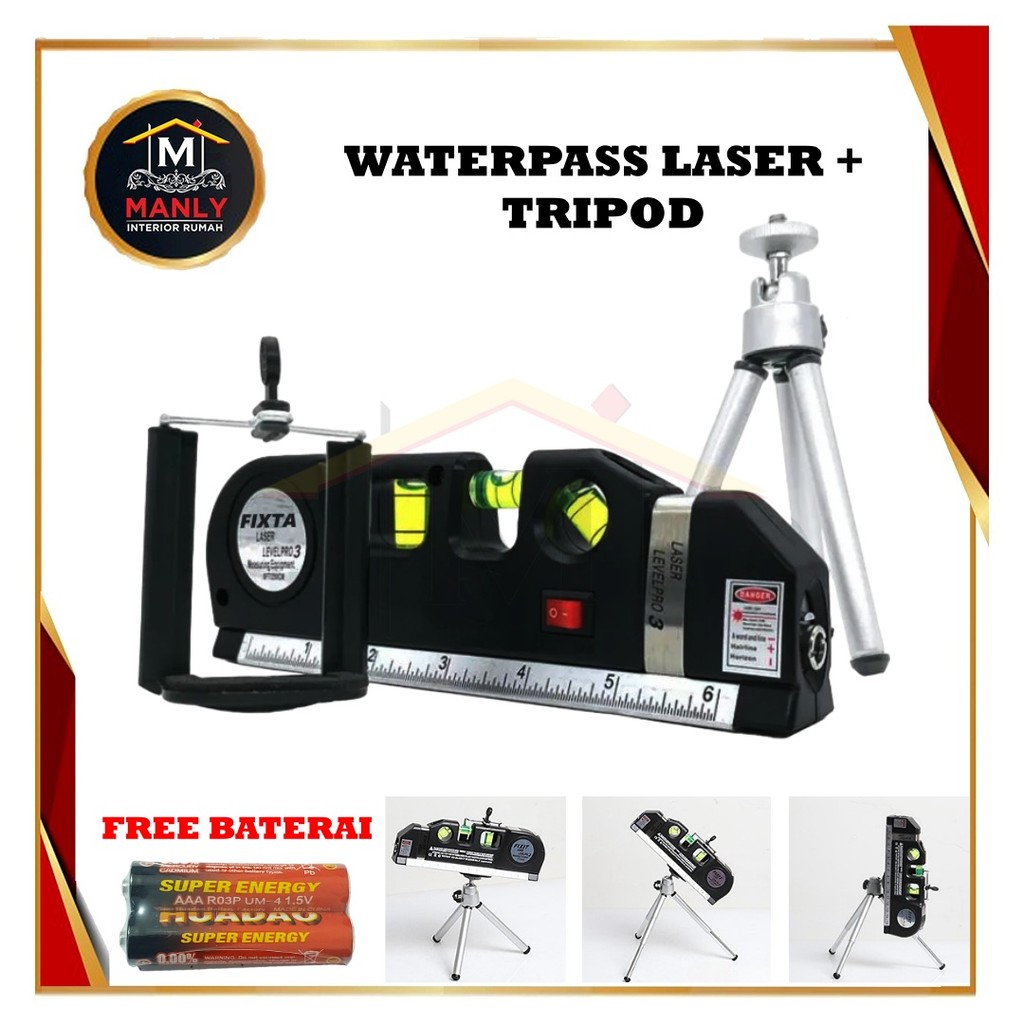 Jual Waterpass Fixta Level Pro 3 Penggaris Waterpass Meteran Laser ...