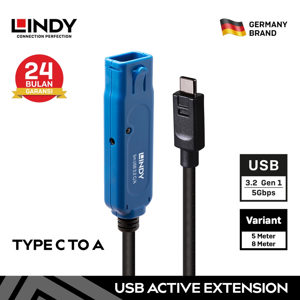Jual LINDY Kabel USB 3.0 Active Extension Cable Extender Type C Male to ...