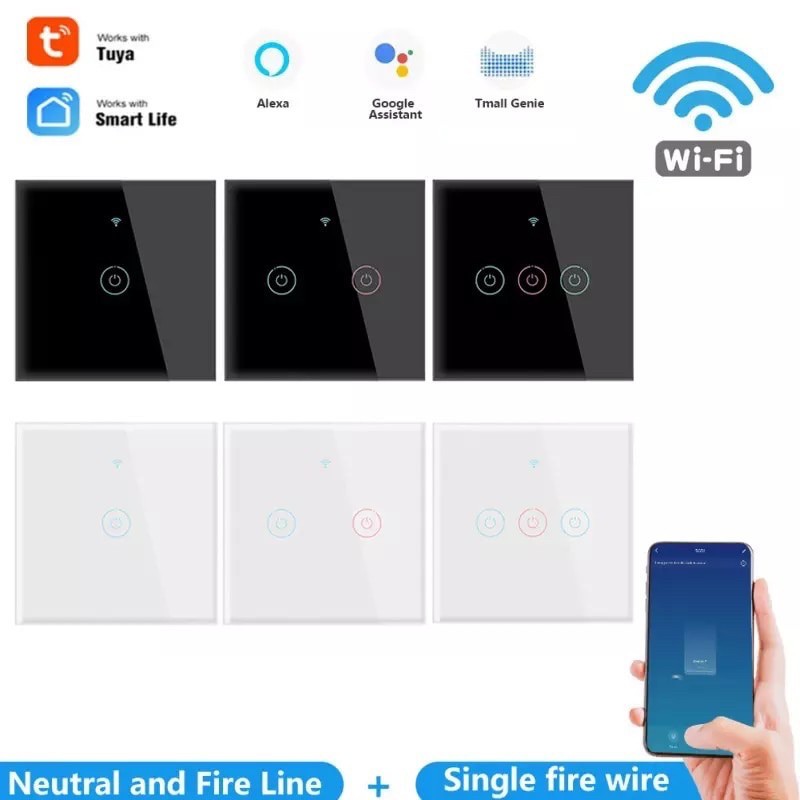 Jual Wi-Fi Smart Touch Switch 1/2/3/4 Gang Black / White IOS Android ...