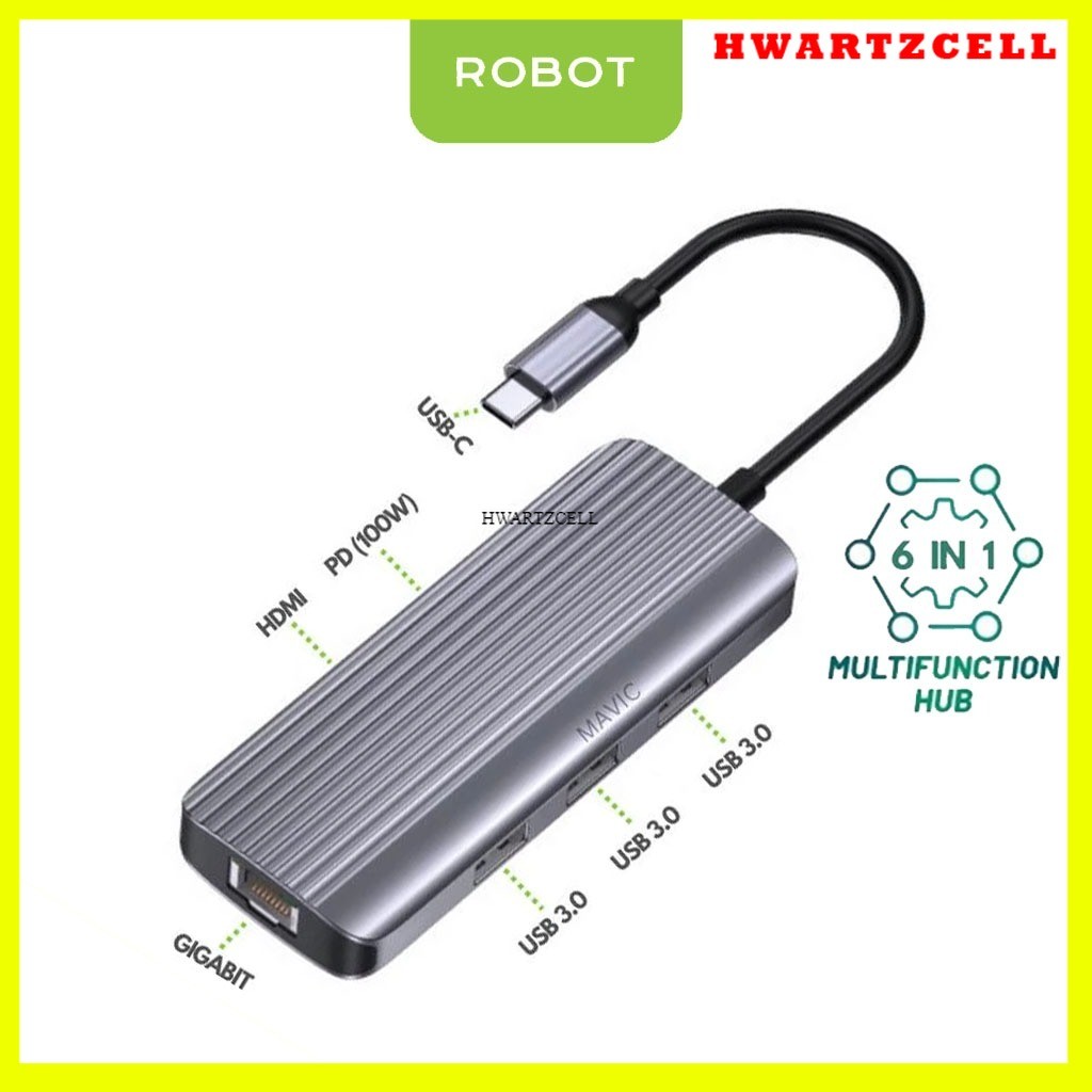 Jual [HWARTZ] ROBOT USB HUB HT560 Multiport 6 in1 USB Type C HUB ...