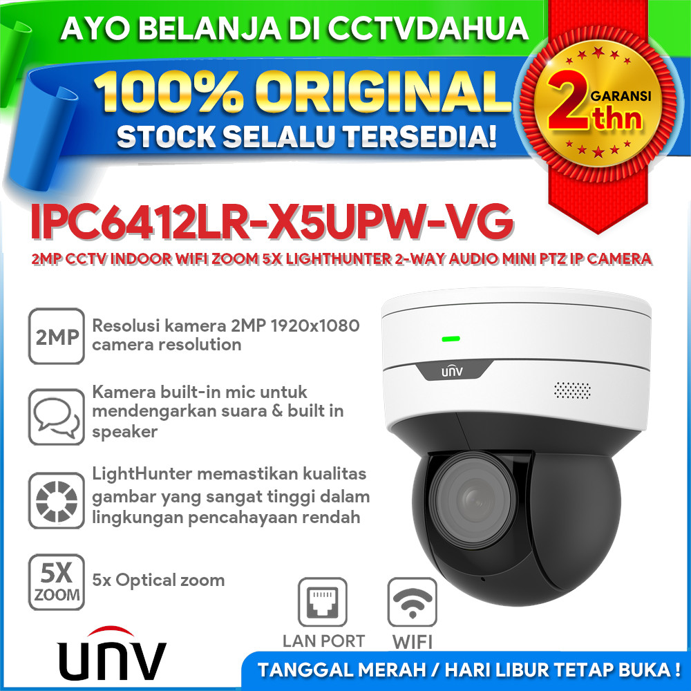 Jual UNV IPC6412LR-X5UPW-VG 2MP CCTV INDOOR WIFI ZOOM 5X LIGHTHUNTER 2 ...