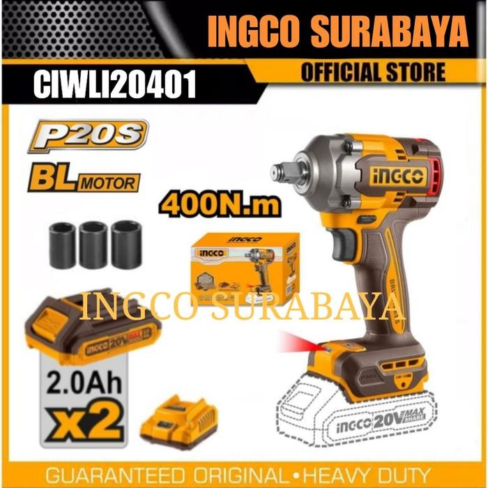 Jual INGCO CIWLI20401 IMPACT WRENCH CORFLESS 400NM BUKA BAUT RODA ...