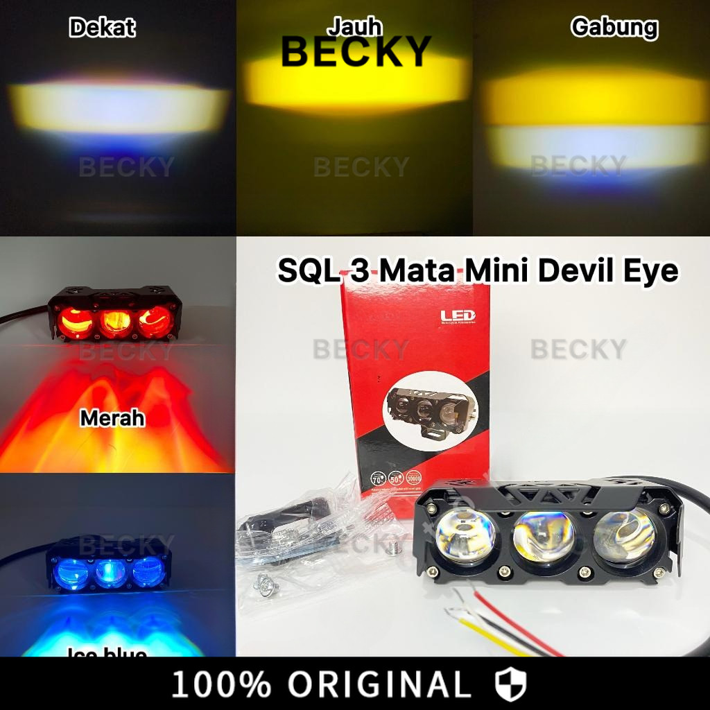 Jual BECKY Lampu Tembak Sorot 3 mata mini devil eye ice blue dan merah ...