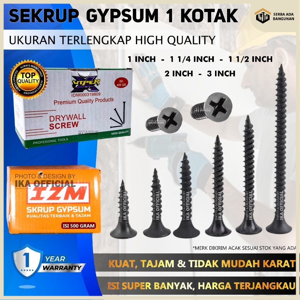 Jual SAB Skrup Gypsum IZM Sekrup Gipsum Baja Baut Mur 1 1/4 1/2 2 3 ...