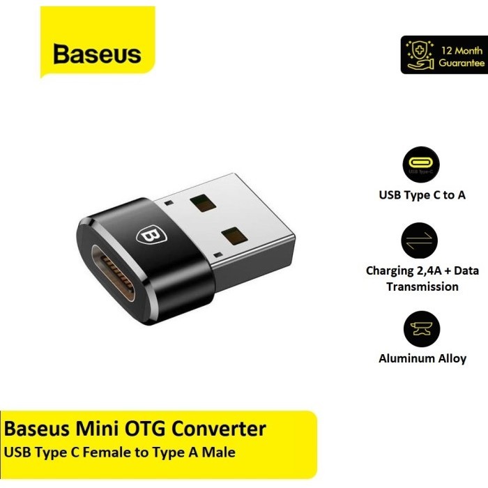 Jual Baseus Adaptor Converter OTG Mini Type C Female to USB Male CAAOTG ...