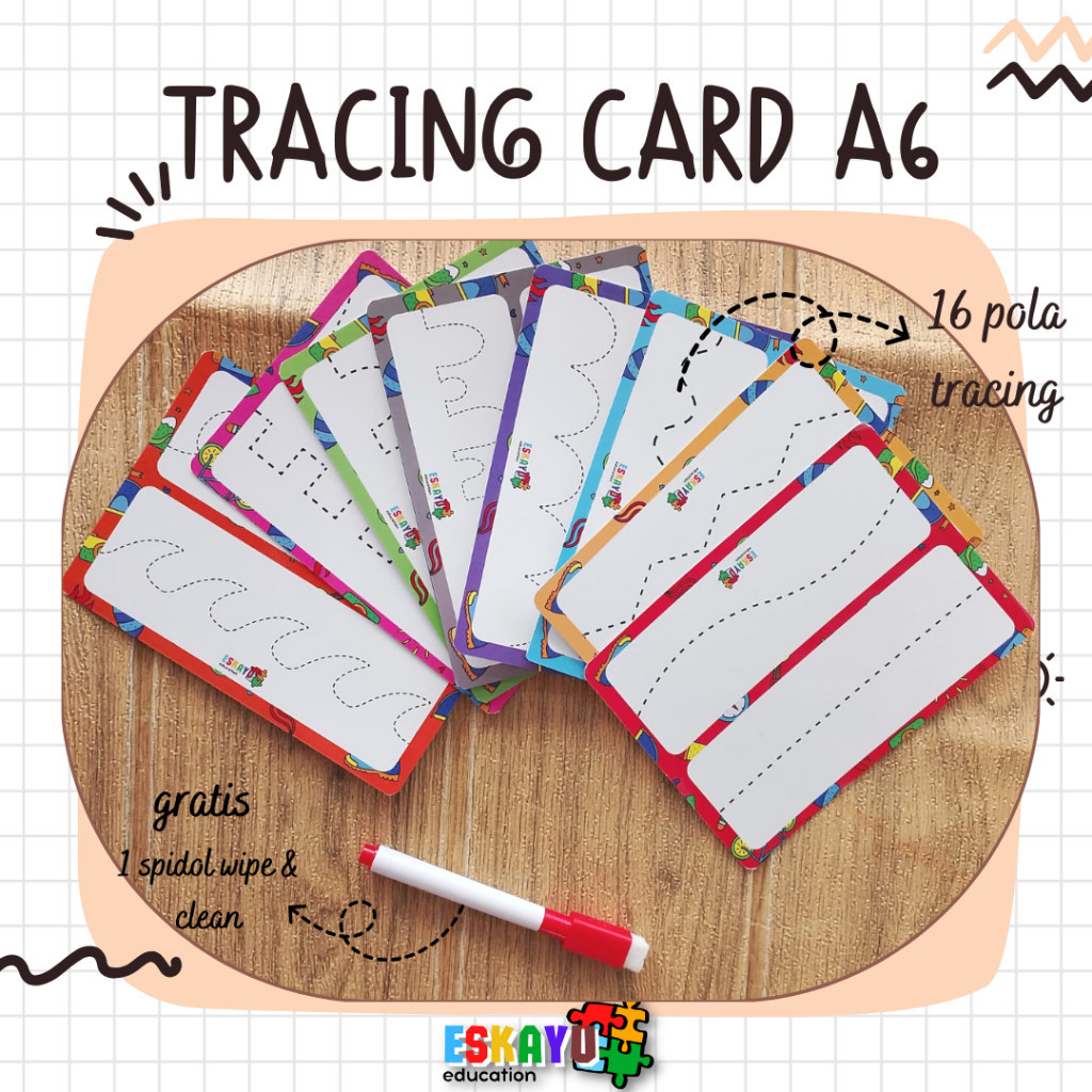 Jual Wipe and Clean TRACING CARD A6 8 kartu / 16 pola menggaris / Line ...