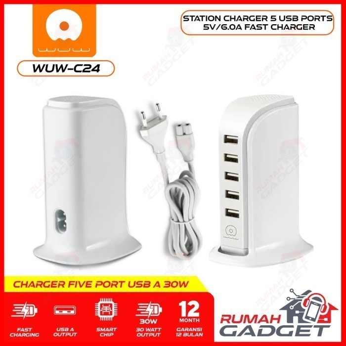 Jual Charger - WUW - C24 - Standing Charger - 5 USB - 6A 30W Fast Charger | Shopee Indonesia