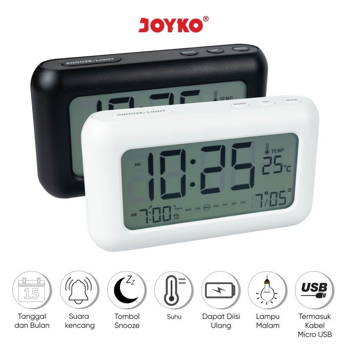 Jual JK98HY65 Jam Beker Dering Rechargeable Digital Alarm Clock Joyko ...