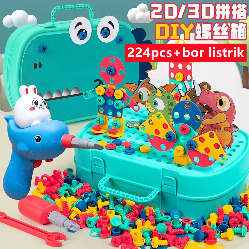 Jual WW35 Mainan Tool Box 3D 224pcs Drill Bor Obeng Anak | Mainan ...