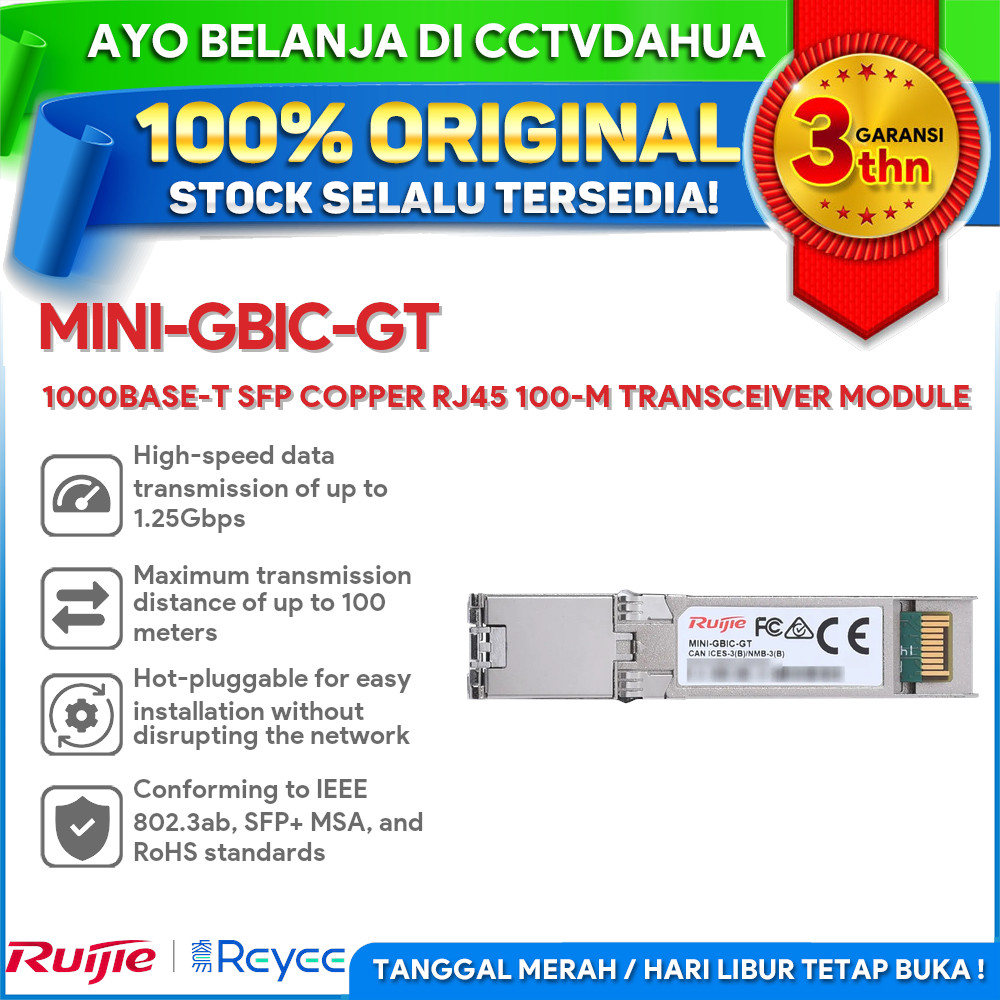 Jual RUIJIE REYEE MINI-GBIC-GT 1000BASE-T SFP COPPER RJ45 100-M ...